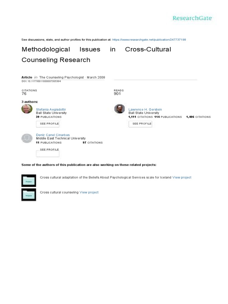 Methodological Issues in Cross-Cultural Counseling Research | PDF | Psychology | Cognitive Science