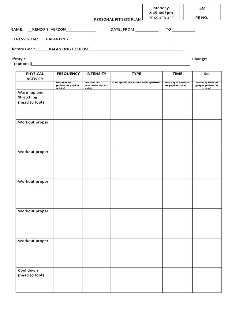 PERSONAL FITNESS PLAN Template | PDF