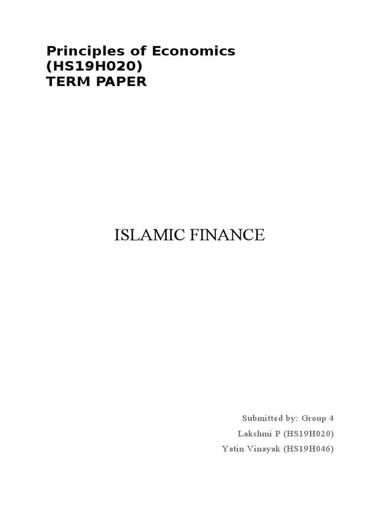 Islamic Finance: Principles of Economics (HS19H020) Term Paper | PDF ...