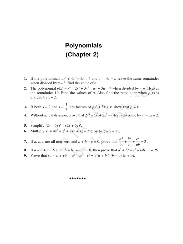 POLYNOMIALS AND EXERCISES ON POLYNOMIALS | PDF