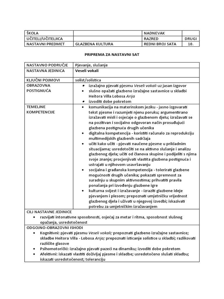 SK SK Pjevanje Slusanje 10. Veseli Vokali | PDF