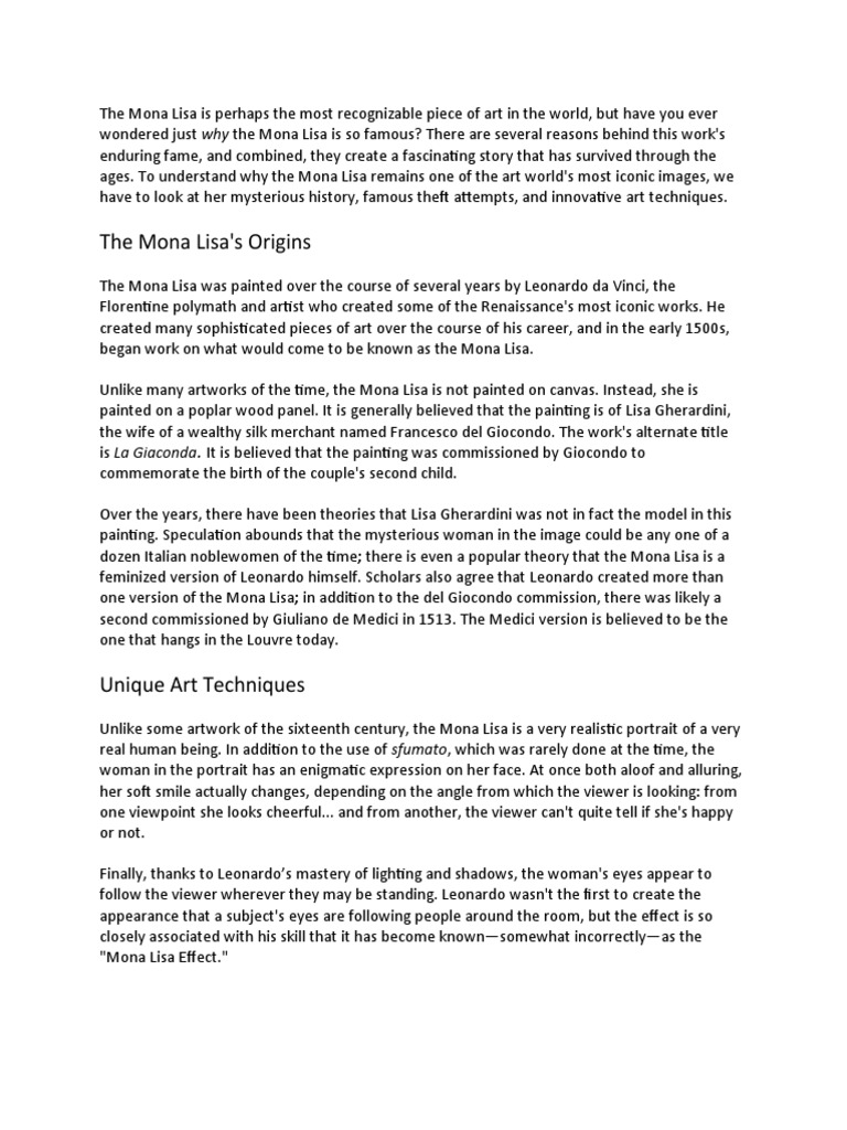 The Mona Lisa Investigation | PDF | Leonardo Da Vinci | Paintings
