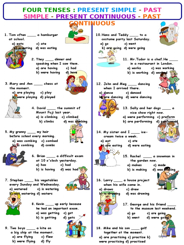 Four Tenses Present Simple Past Simple Present Continuous Past ...
