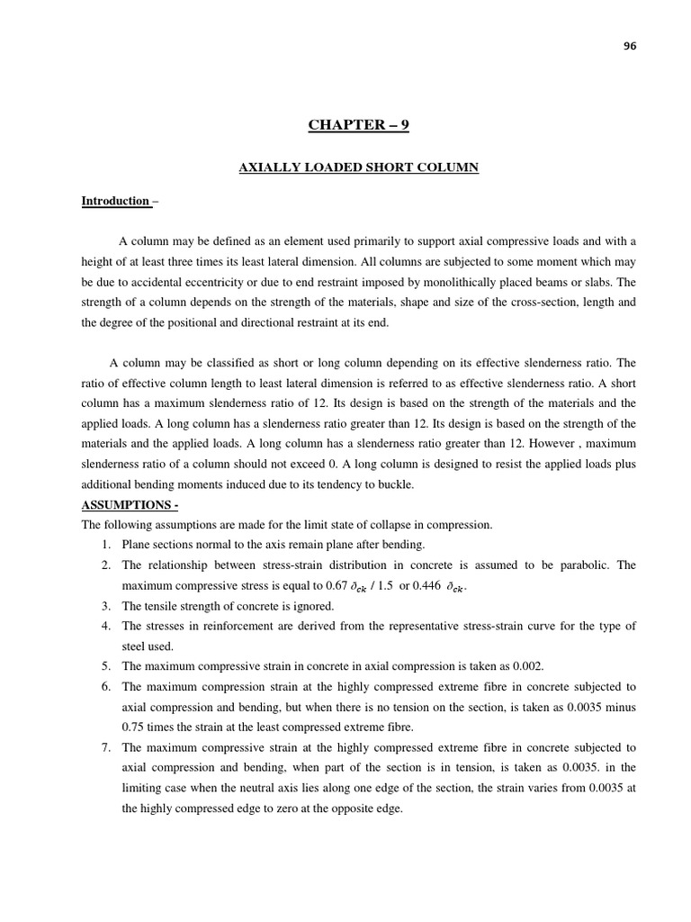 Chapter - 9: Axially Loaded Short Column | PDF | Bending | Column