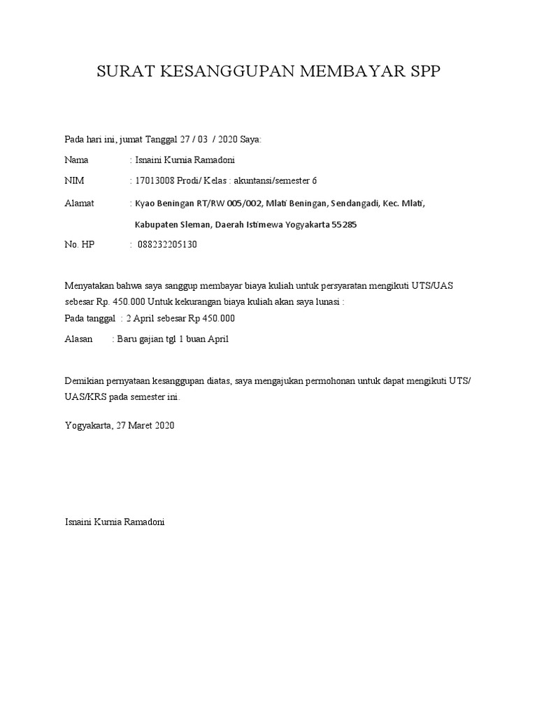 Surat Pernyataan SPP | PDF