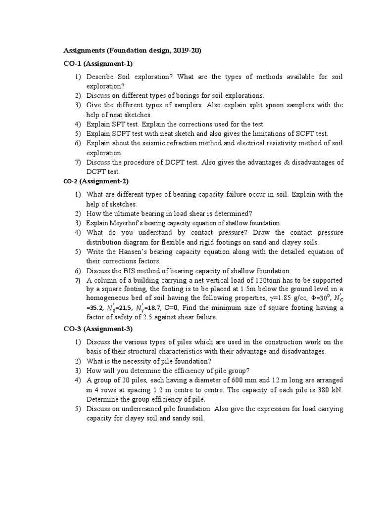 Foundation Design Assignments | PDF | Deep Foundation | Structural Engineering