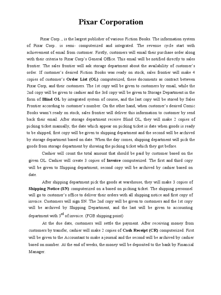 Tugas Flowchart Revenue Cycle Pixar Corp | PDF | Receipt | Supply Chain ...