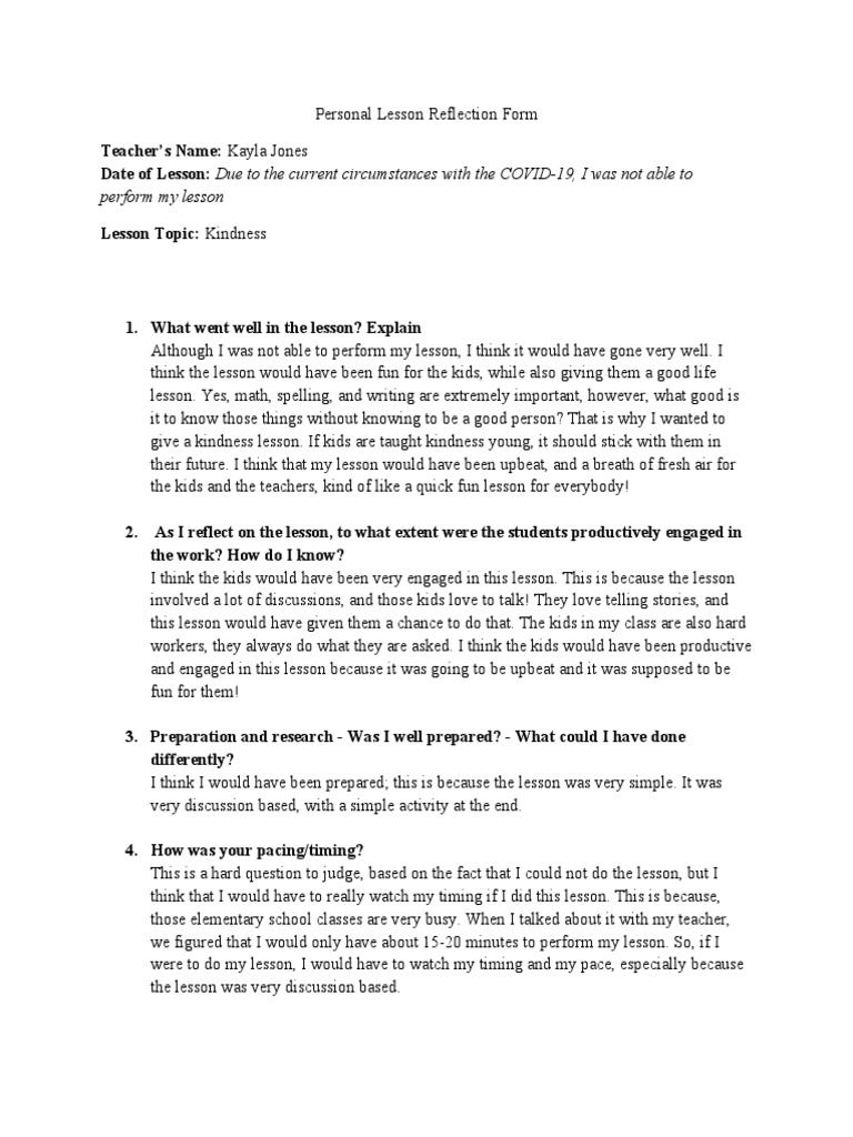 Lesson Reflection Form | Download Free PDF | Teachers | Learning