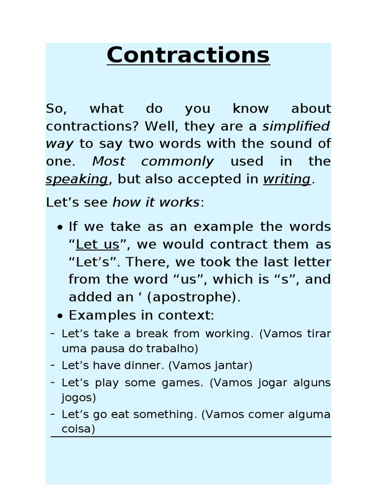 Contractions: Way To Say Two Words With The Sound of Speaking, But Also ...