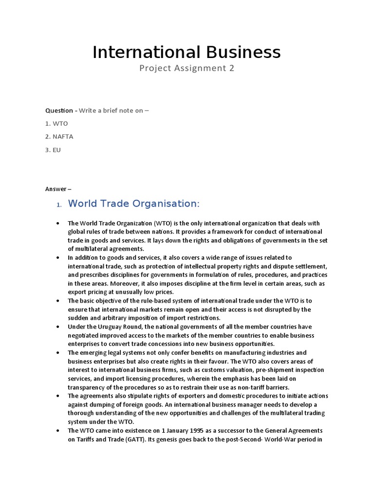 IB Assignment 2 - Short Notes | PDF | General Agreement On Tariffs And ...