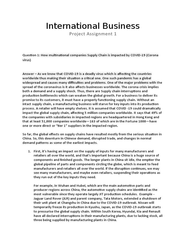 International Business: Project Assignment 1 | PDF | Supply Chain | Retail