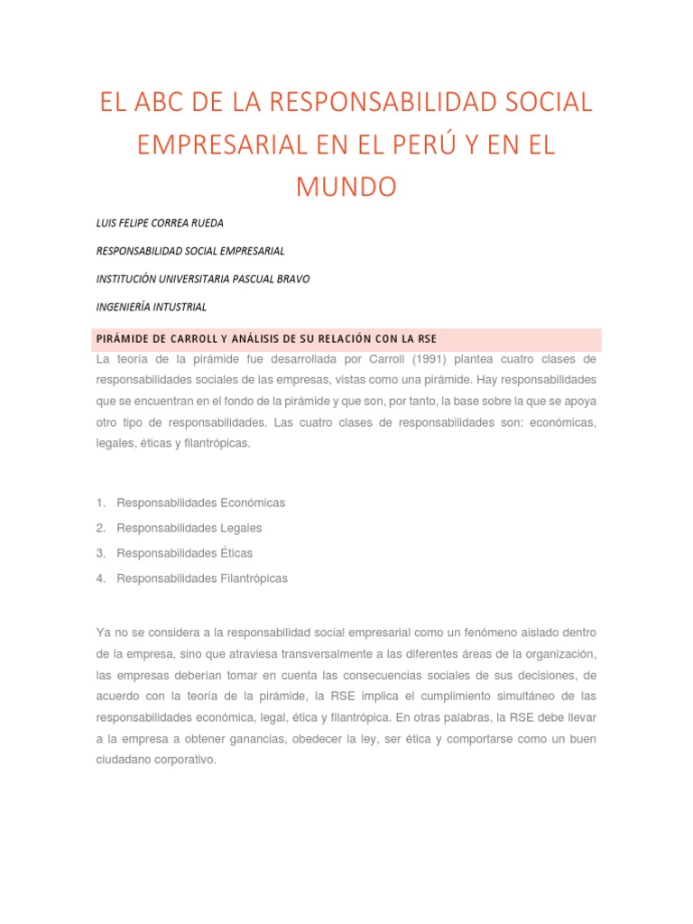 RSE en Perú: Modelo y Pirámide de Carroll | PDF | Responsabilidad ...