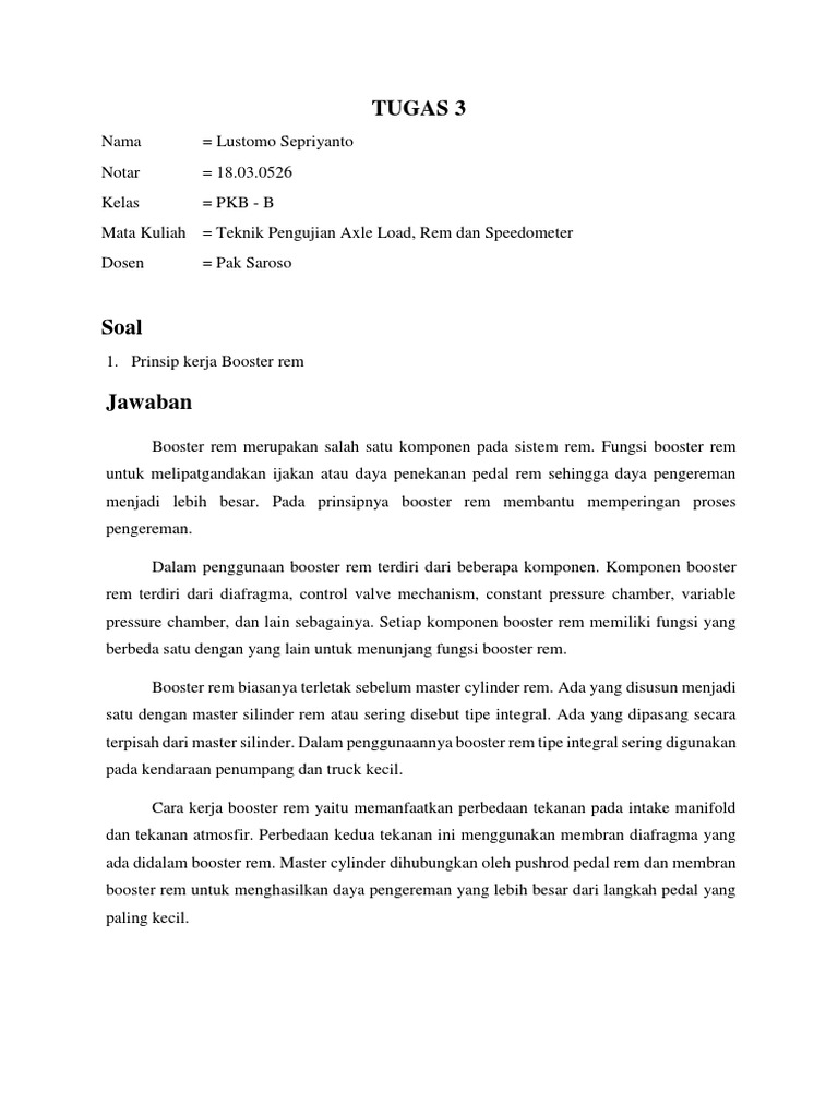 Prinsip dan Cara Kerja Booster Rem | PDF