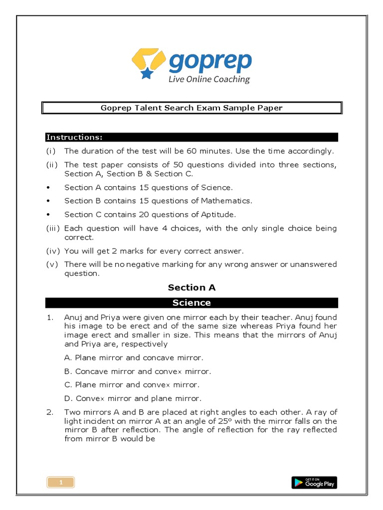 k8 Gtse Question Sample Test Paper 1 77 | PDF | Mirror | Urinary System