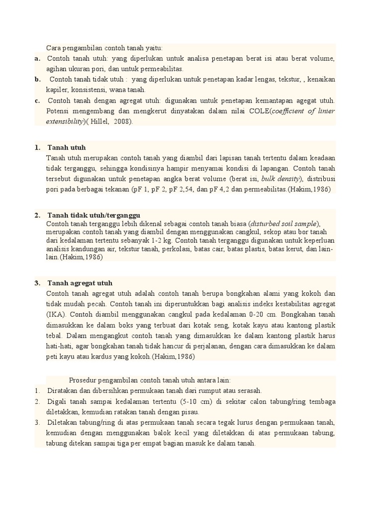 Cara Pengambilan Contoh Tanah Yaitu | PDF