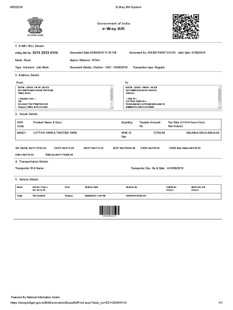 E-Way Bill: Government of India | Download Free PDF | Public Finance ...