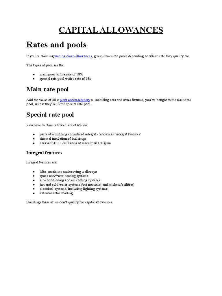 Capital Allowances Rates and Pools | PDF