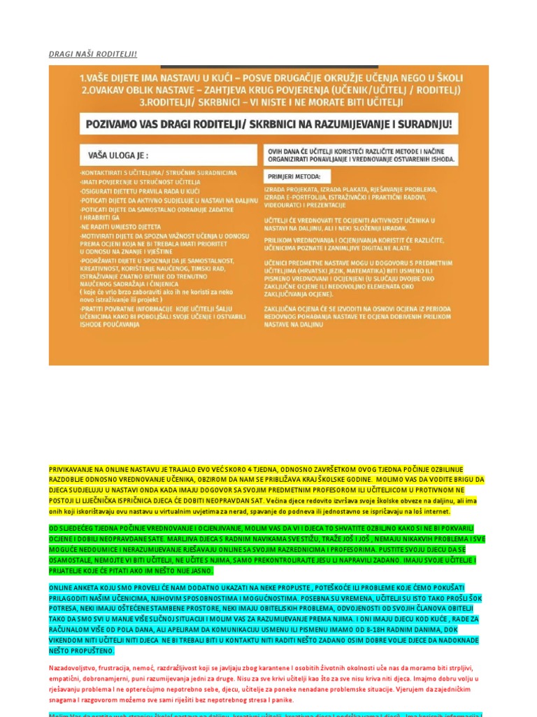 Pismo Roditeljima | PDF