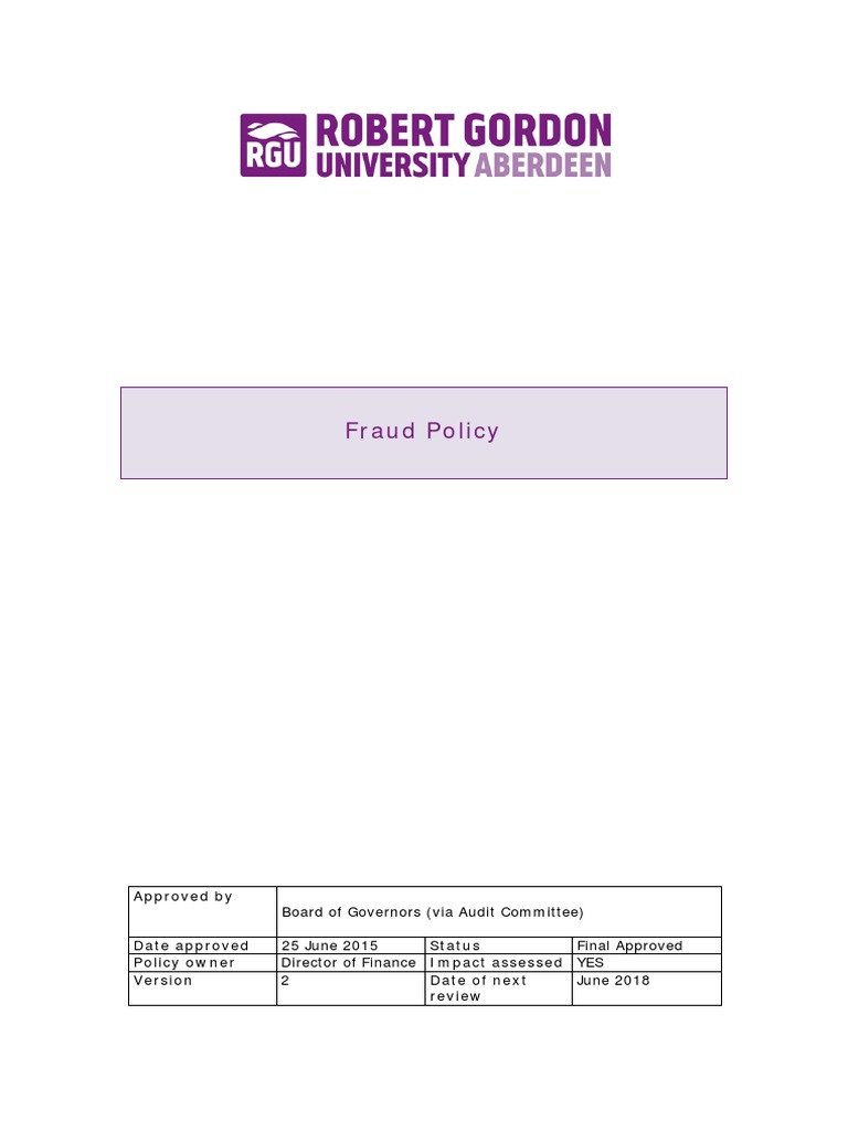 Fraud Policy | PDF | Internal Control | Internal Audit