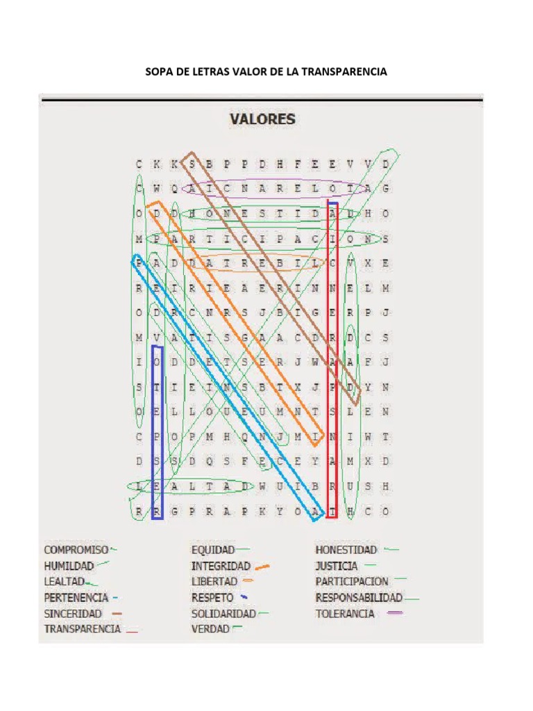 Sopa de Letras LA TRANSPARENCIA | PDF
