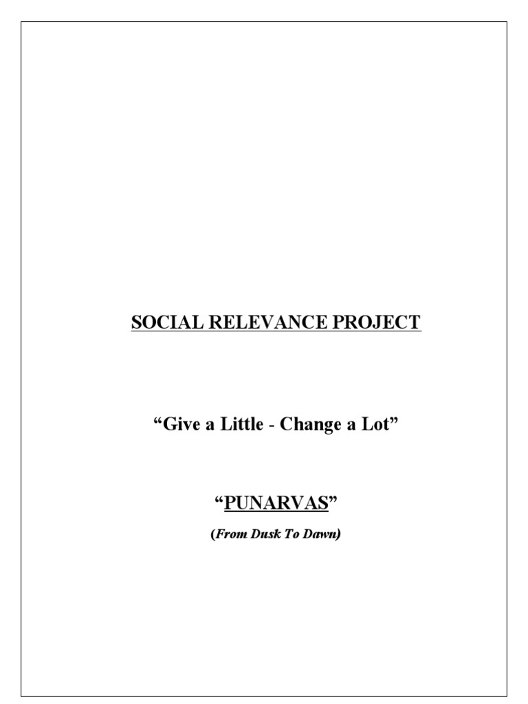 Social Relevance Project: (From Dusk To Dawn) | PDF | Non Governmental ...