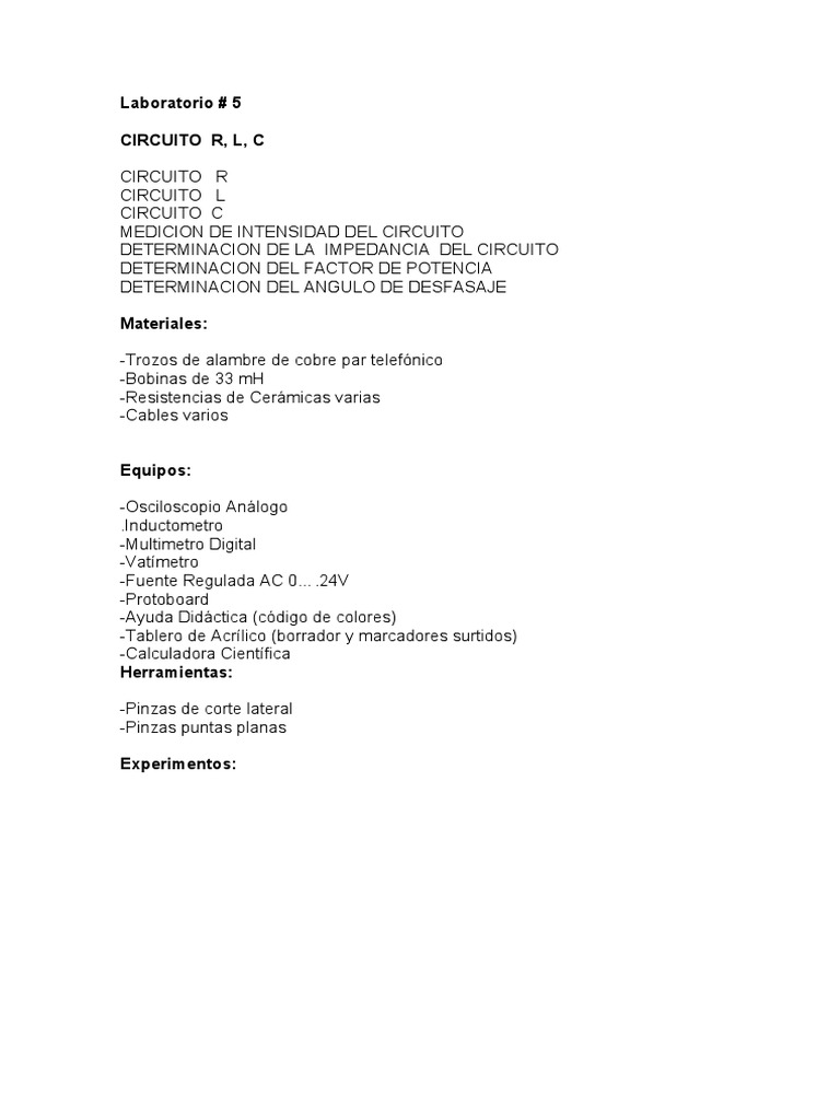 Lab. Electrotec. 5 | PDF | Energia electrica | Corriente eléctrica