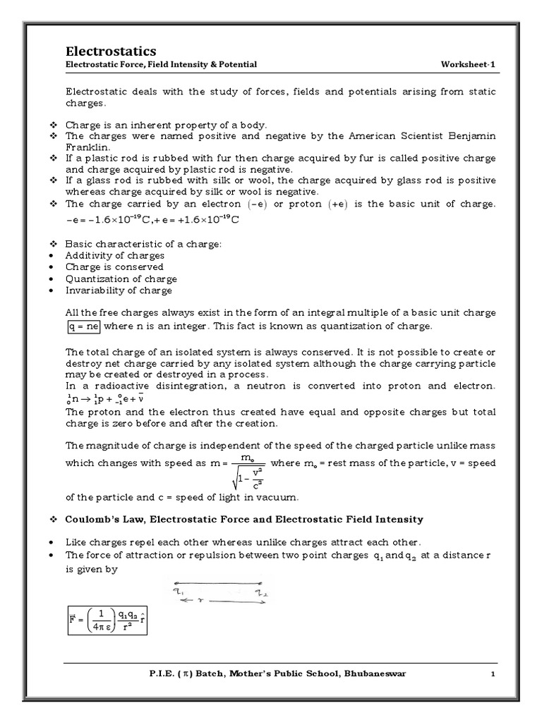 Electrostatics: Electrostatic Force, Field Intensity & Potential ...