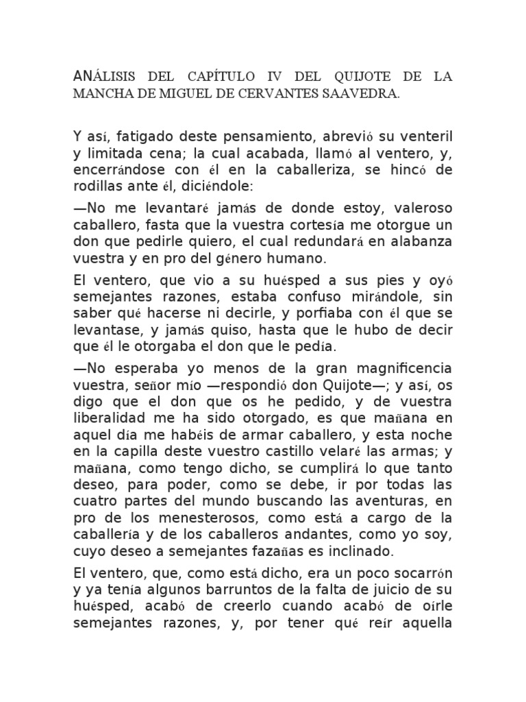 Análisis del Capítulo IV de Don Quijote | PDF | Don Quijote | Caballero