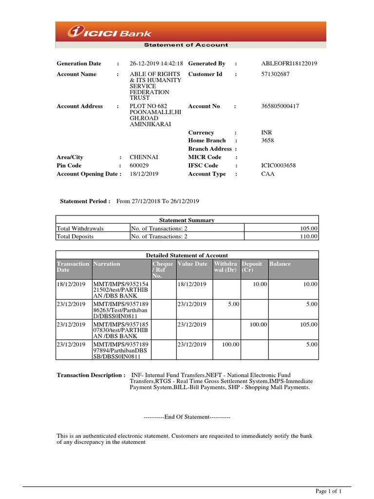 Transaction Date Narration Cheque / Ref No. Value Date Withdra Wal (DR ...