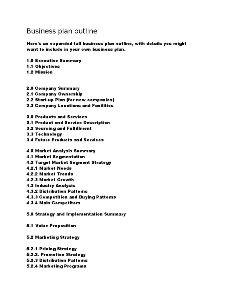 Business Plan Outline | PDF | Strategic Management | Marketing Strategy