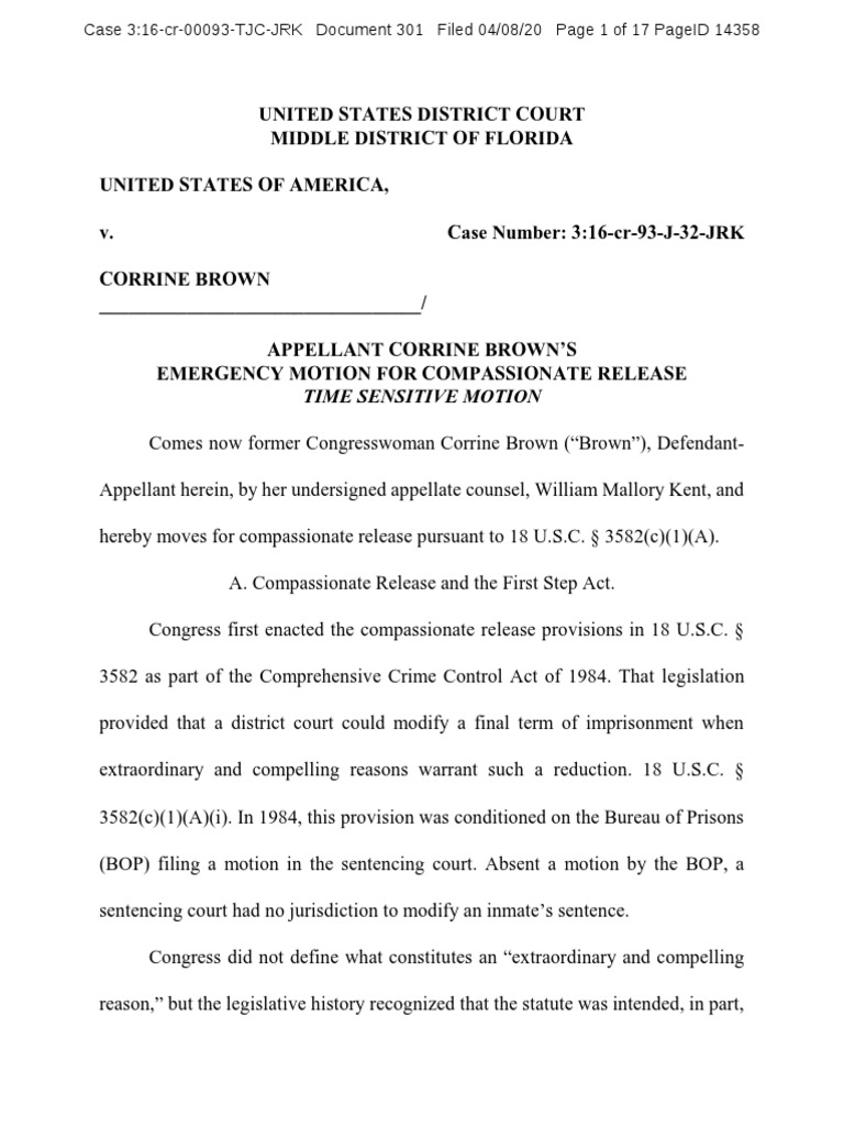 Corrine Brown “Emergency Motion for Compassionate Release” | Infection ...