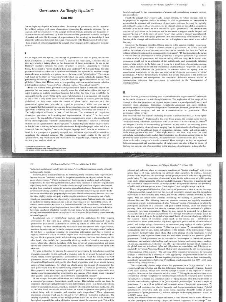 Gove:rnance: An "Empty Signifier"?: Claus Offe | PDF | Governance ...