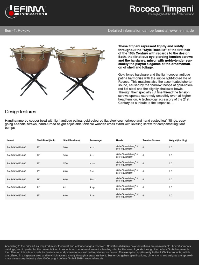 Rococo Timpani: Design Features | PDF