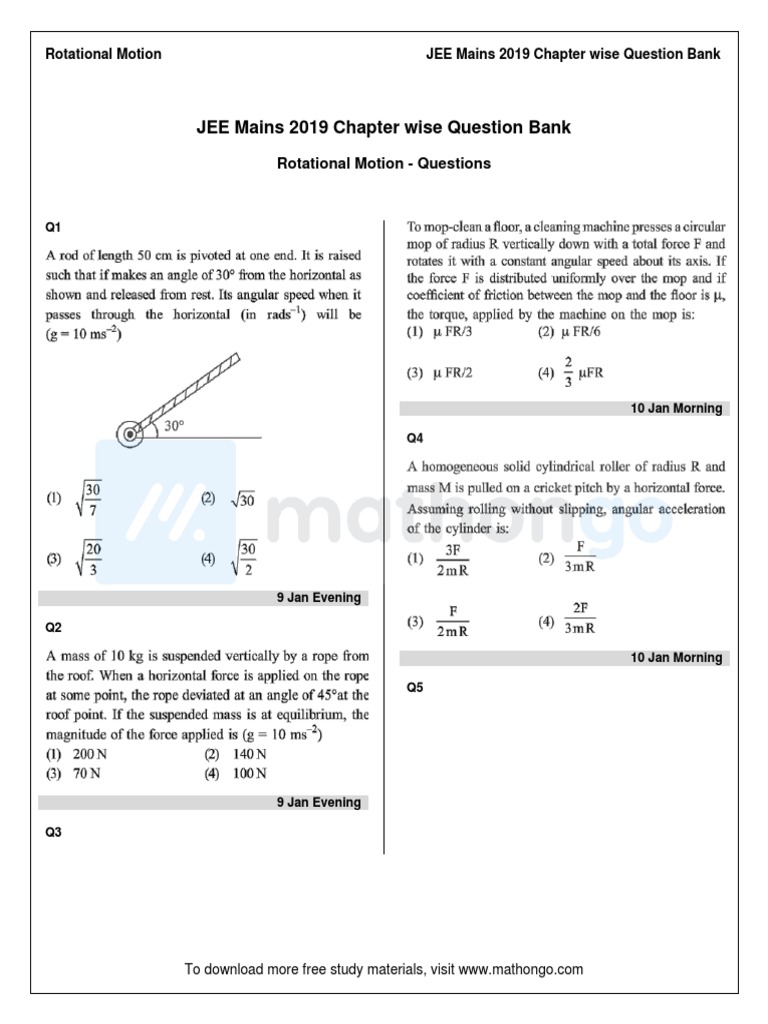 JEE Mains 2019 Chapter Wise Question Bank: Rotational Motion ...