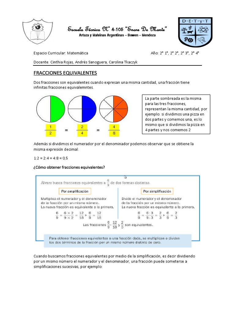 Fracc. Equivalentes y Comparacion | PDF | Fracción (Matemáticas ...
