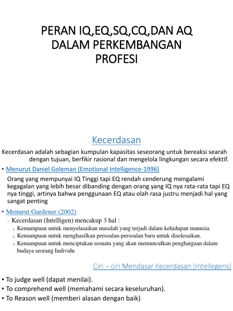 09 PERAN IQ, EQ, SQ, CQ, DAN AQ DALAM PERKEMBANGAN PROFESI-dikonversi | PDF