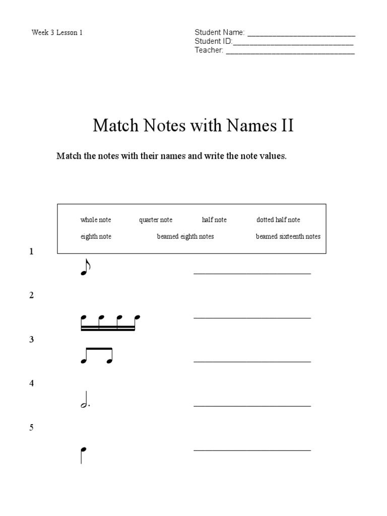Week 3 Lesson 1 - Note Names and Values 2 | PDF