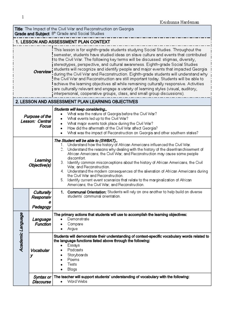 Tsle 4260 Culturally Responsive Lesson Plan | PDF | American Civil War ...