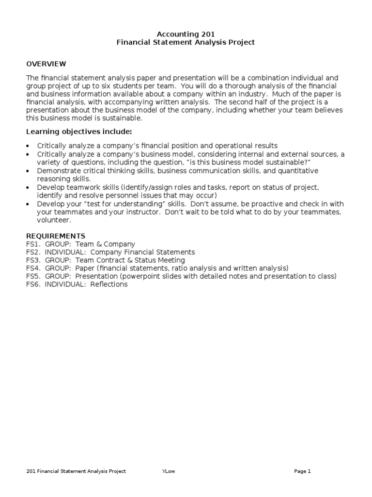 201 Financial Statement Analysis Project | PDF | Balance Sheet | Inventory