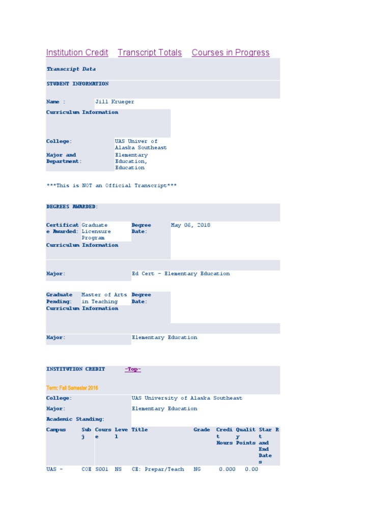 Unofficial Transcript | Download Free PDF | Teaching | Cognition