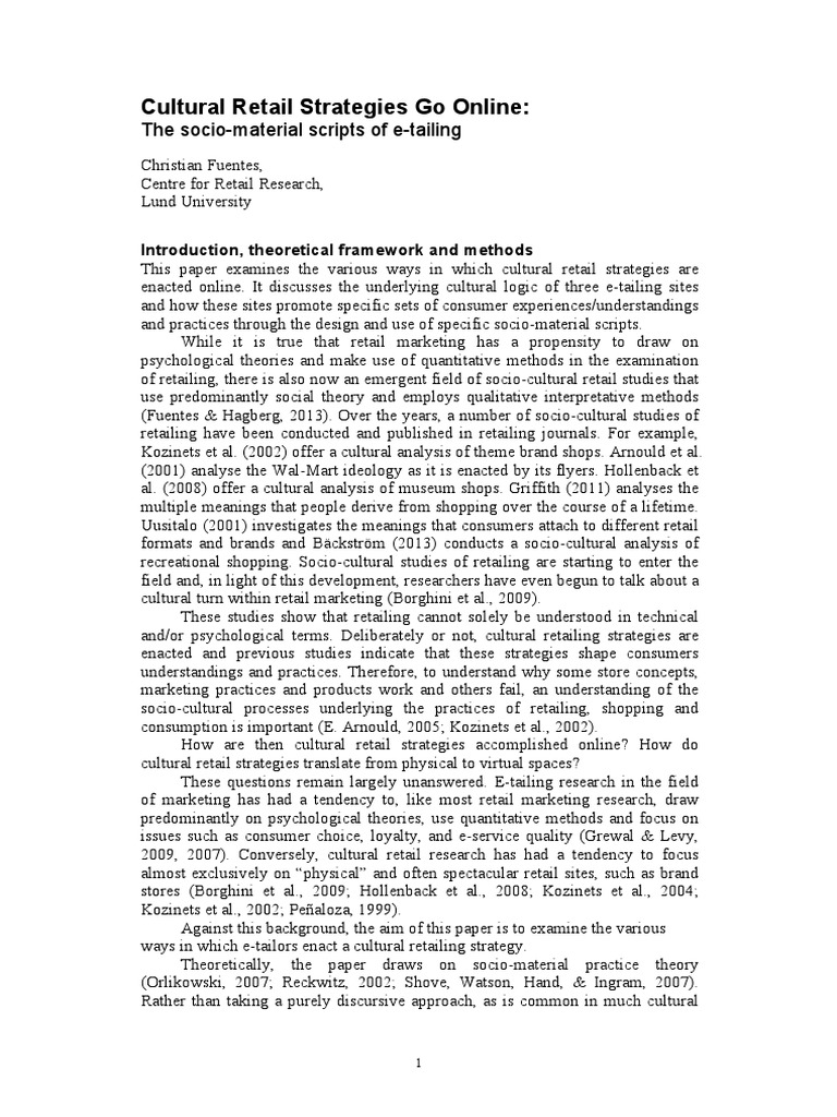 Cultural Retail Strategies Go Online:: The Socio-Material Scripts of E-Tailing | PDF | Retail ...
