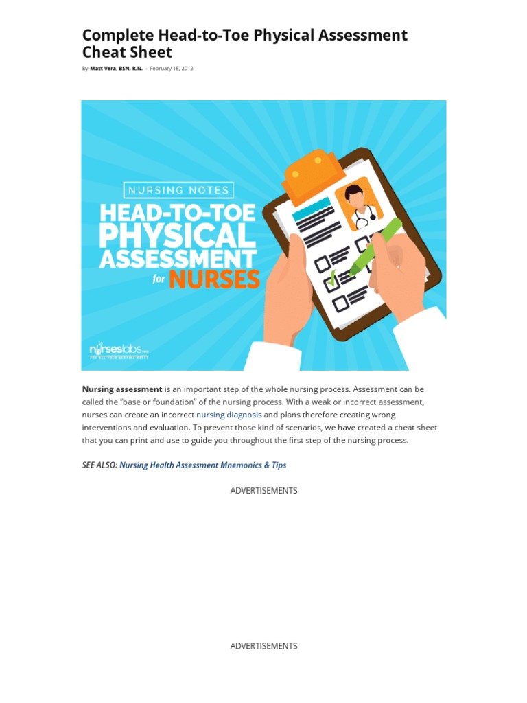 Complete Head-to-Toe Physical Assessment Cheat Sheet - Nurseslabs | PDF ...