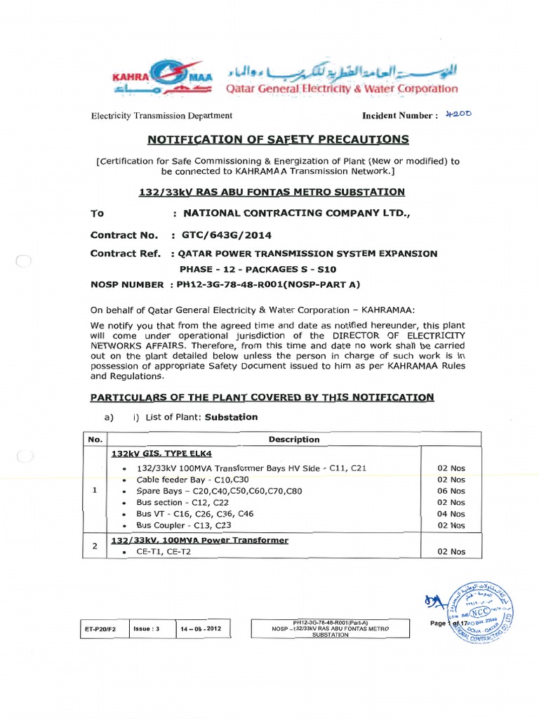 Notification of Safety Precautions: Genera | PDF | Electrical ...