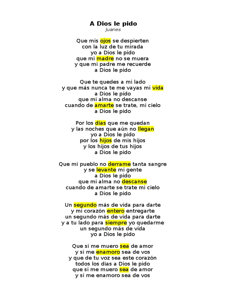 A Dios Le Pido Letra | PDF