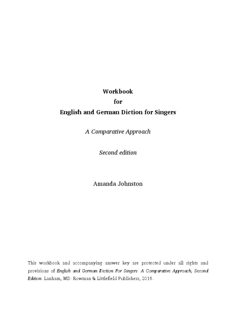 Workbook English and German Diction For Singers 2E PDF | PDF ...