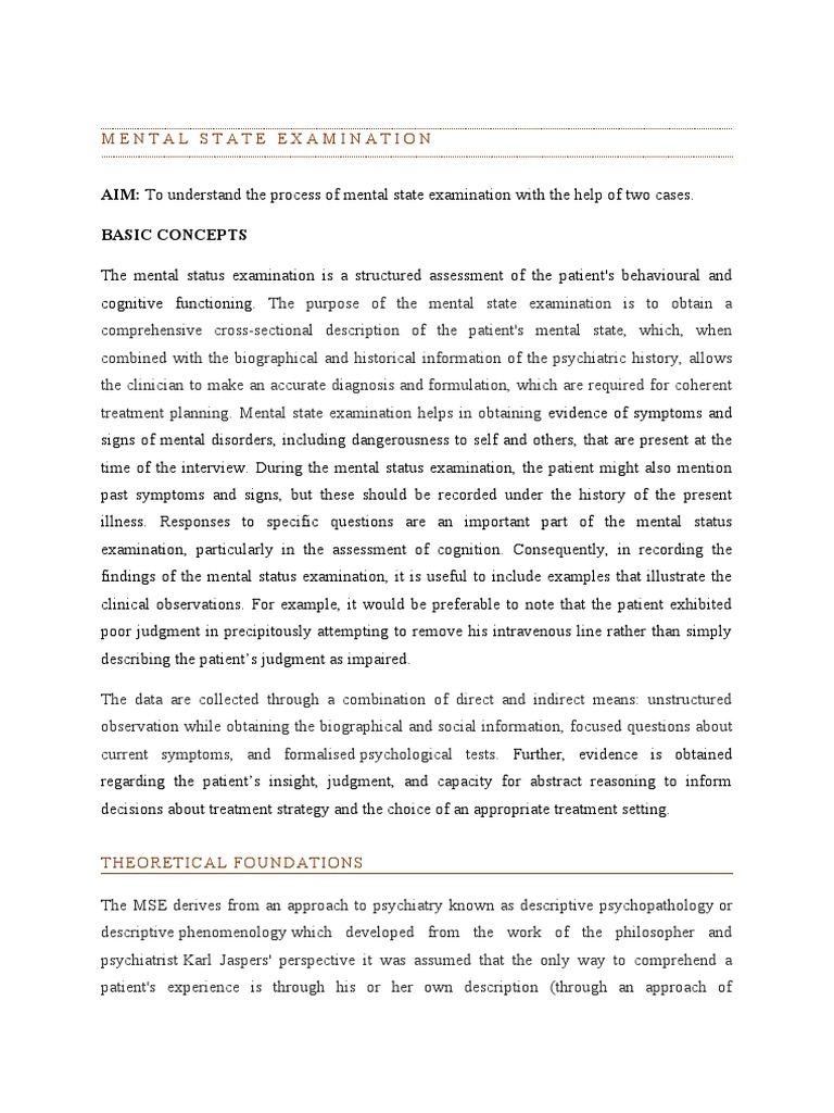 Mental State Examination | PDF | Psychiatry | Positive Psychology