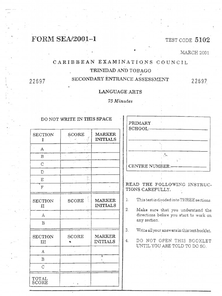 SEA 2001 Language Arts | PDF | Syntactic Relationships | Linguistics
