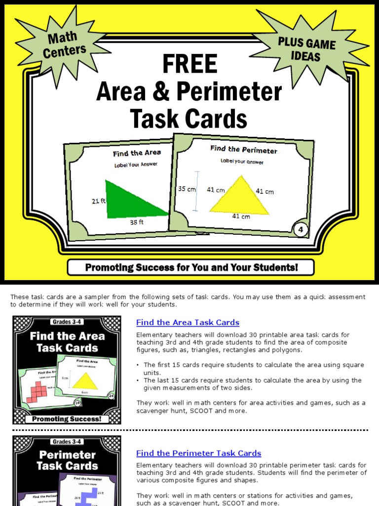 Free Area & Perimeter Task Cards: Promoting Success For You and Your ...