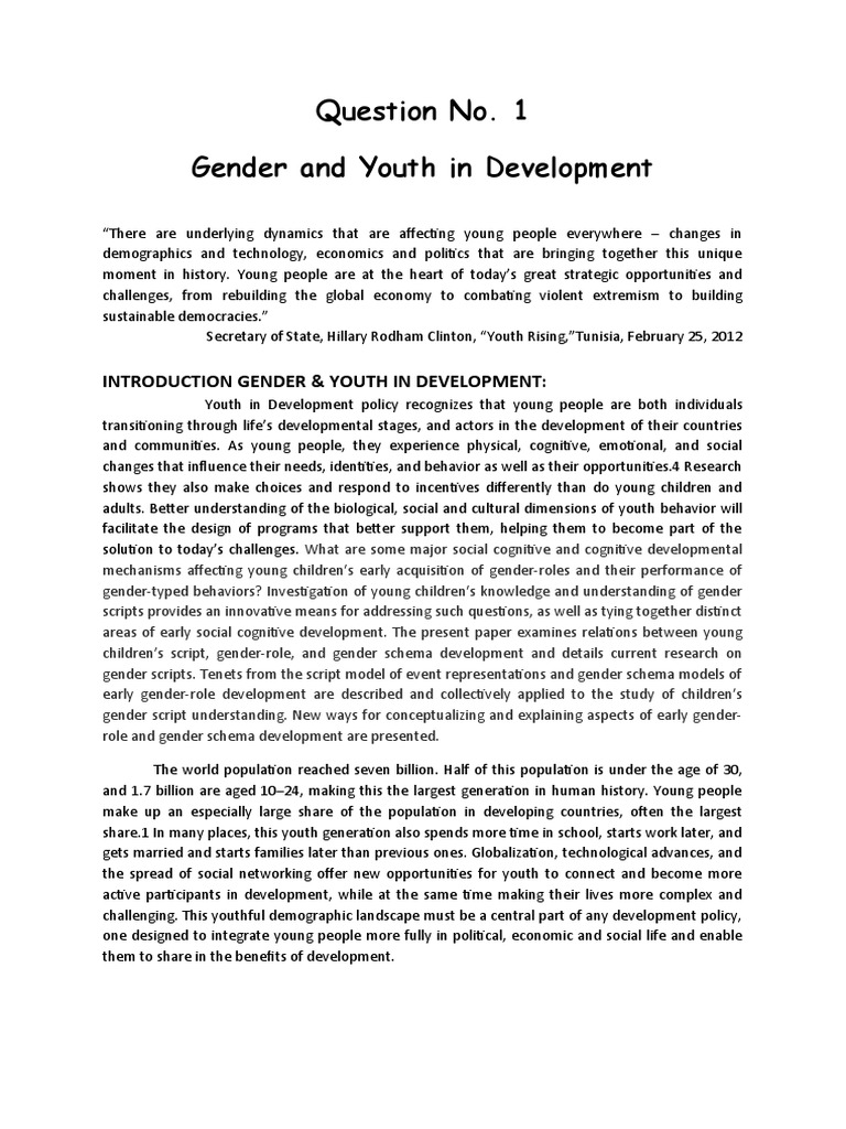 Gender and Youth in Development | PDF | Gender | Gender Studies