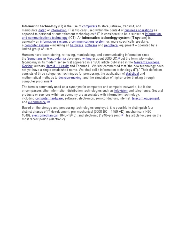 Information Technology (IT) Is The Use of | PDF